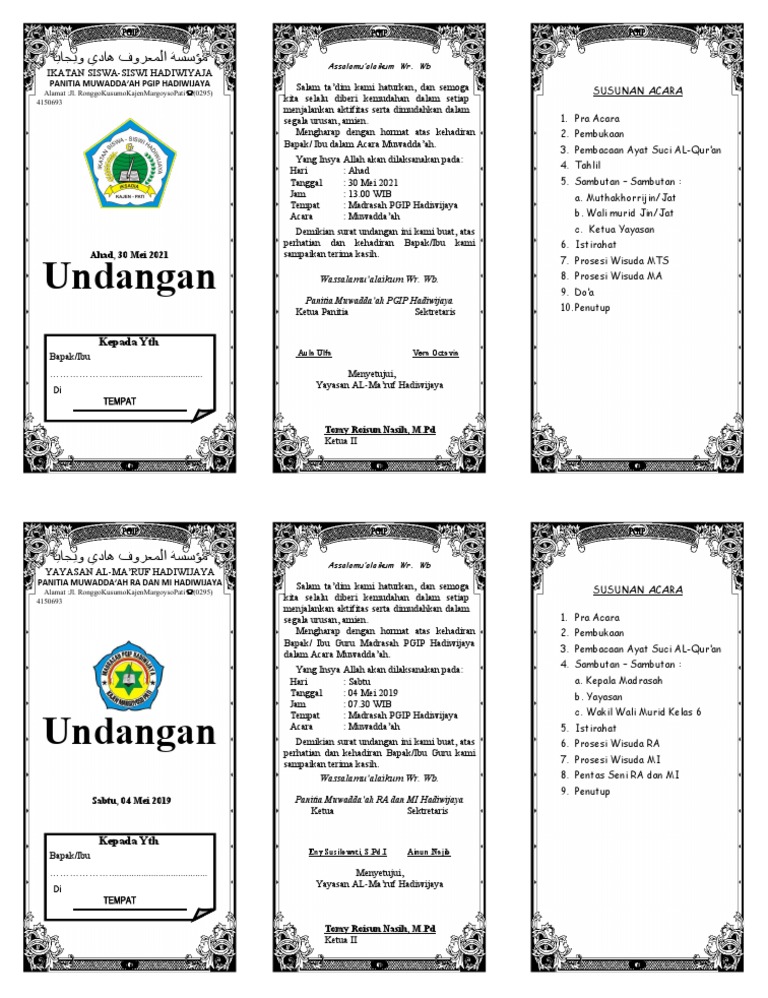 Undangan Acara Muwadda'ah Hadiwijaya | PDF