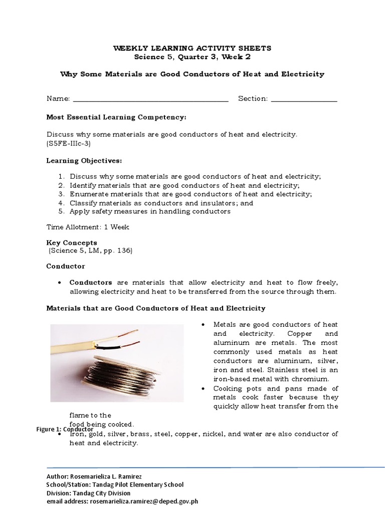 Grade 5 Q3 Week 2 | PDF | Electrical Conductor | Metals