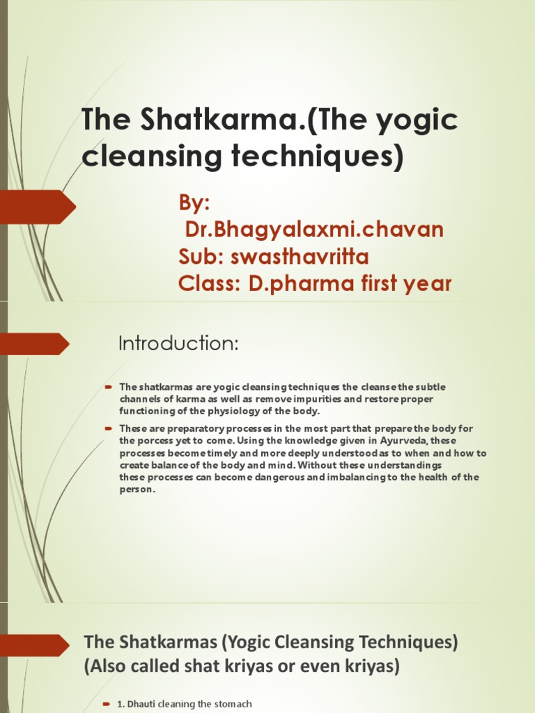 The Shatkarma. (The Yogic Cleansing Techniques) : By: DR - Bhagyalaxmi ...
