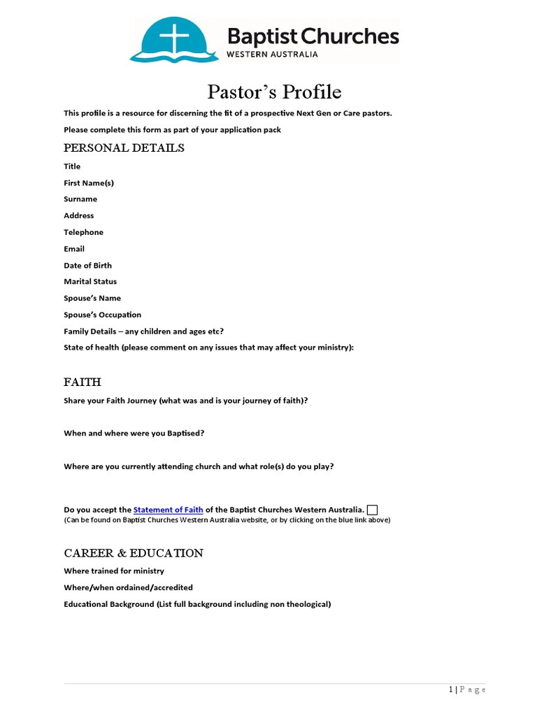 Pastor Profile, Lesmurdie Baptist Church | PDF | Leadership | Religion ...