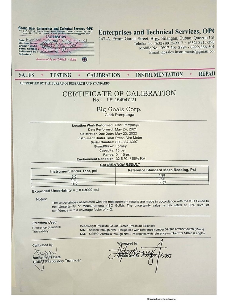Calibration Certificate | PDF