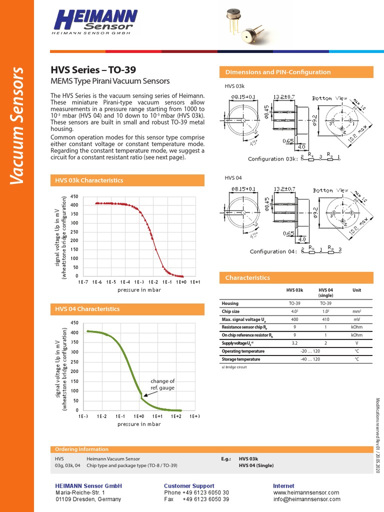 Heimann HVS Series Vacuum Sensors | PDF | Sensor | Resistor