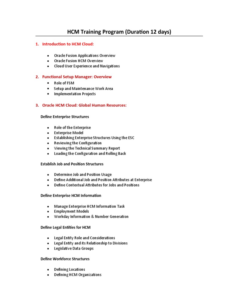 Oracle HCM Cloud Training Outline | PDF | Cloud Computing | Oracle ...