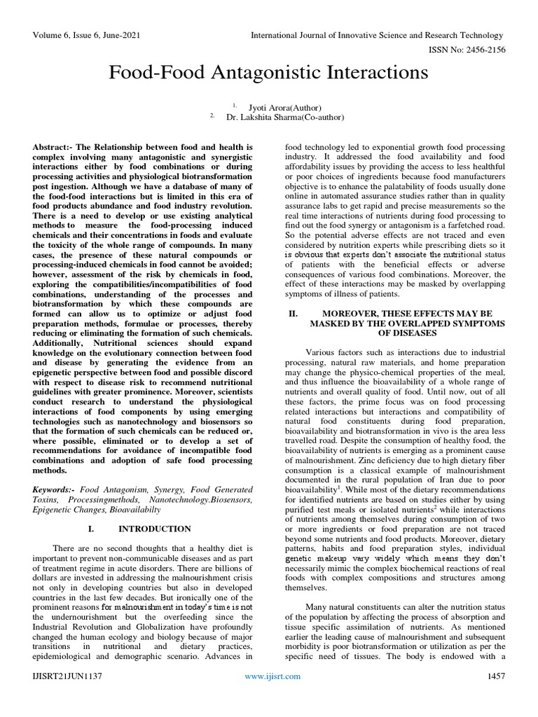 Food Antagonism and Health Interactions | PDF | Fat | Curing (Food ...