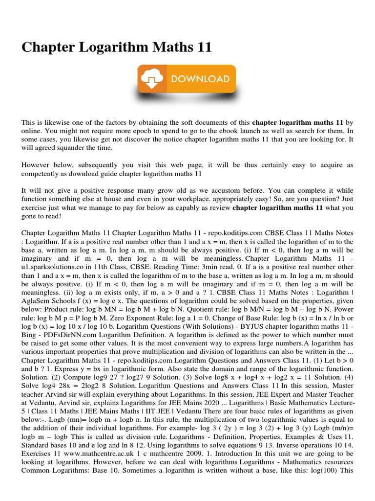 Chapter Logarithm Maths 11 | PDF | Logarithm | Teaching Mathematics