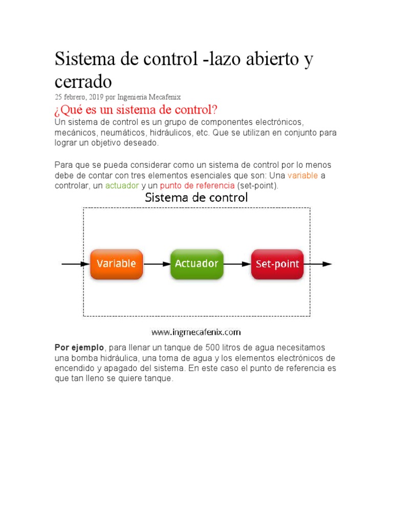 Sistemas de Control: Lazo Abierto y Cerrado | PDF | Sistema de control ...