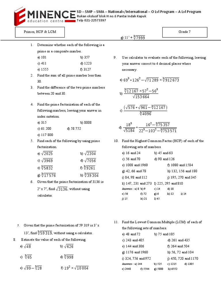 01a - Primes, HCF & LCM (Basic) | Download Free PDF | Discrete ...