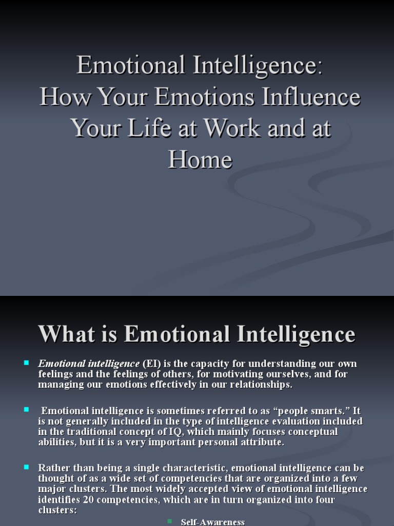 Emotional Intelligence Presentation | PDF | Emotional Intelligence | Self Awareness