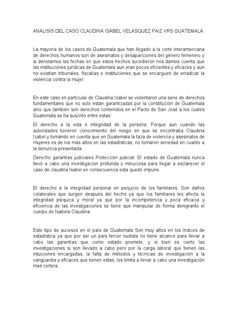 Analisis Del Caso Claudina Isabel Velasquez Paiz VRS Guatemala | PDF