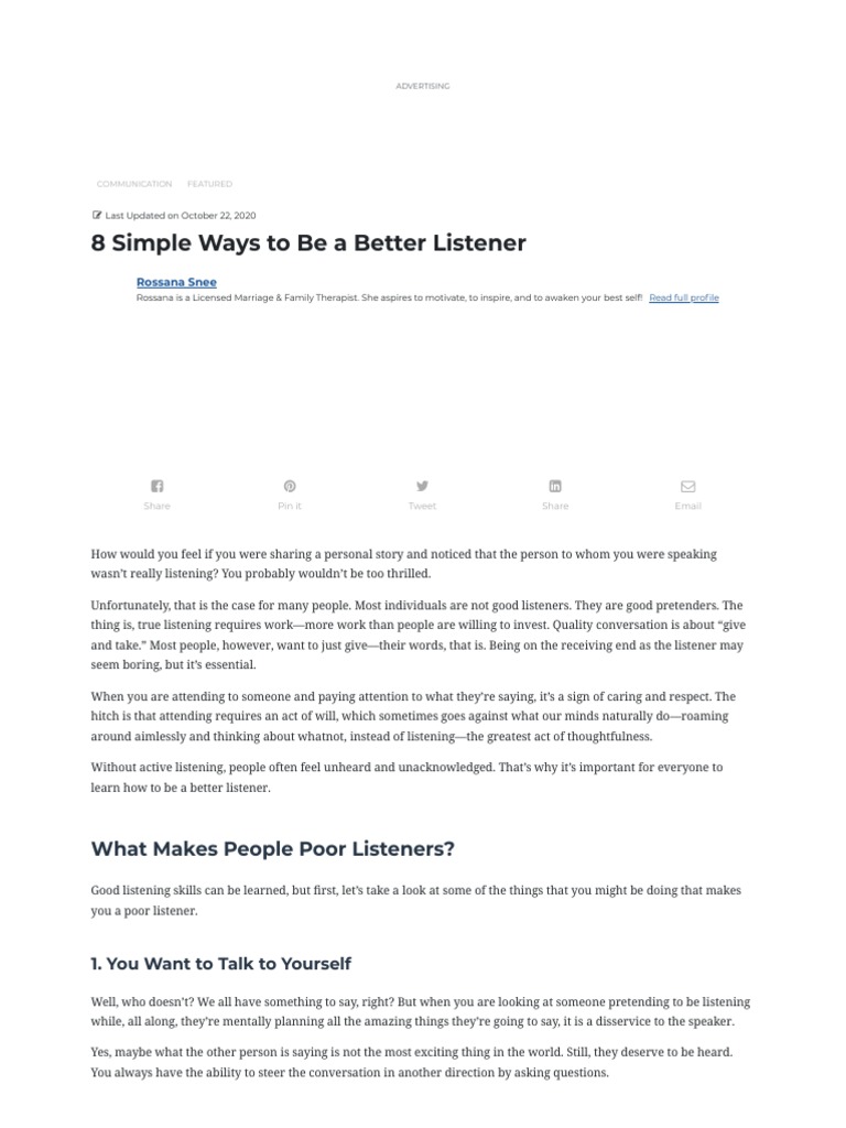 8 Simple Ways To Be A Better Listener | Download Free PDF | Body ...