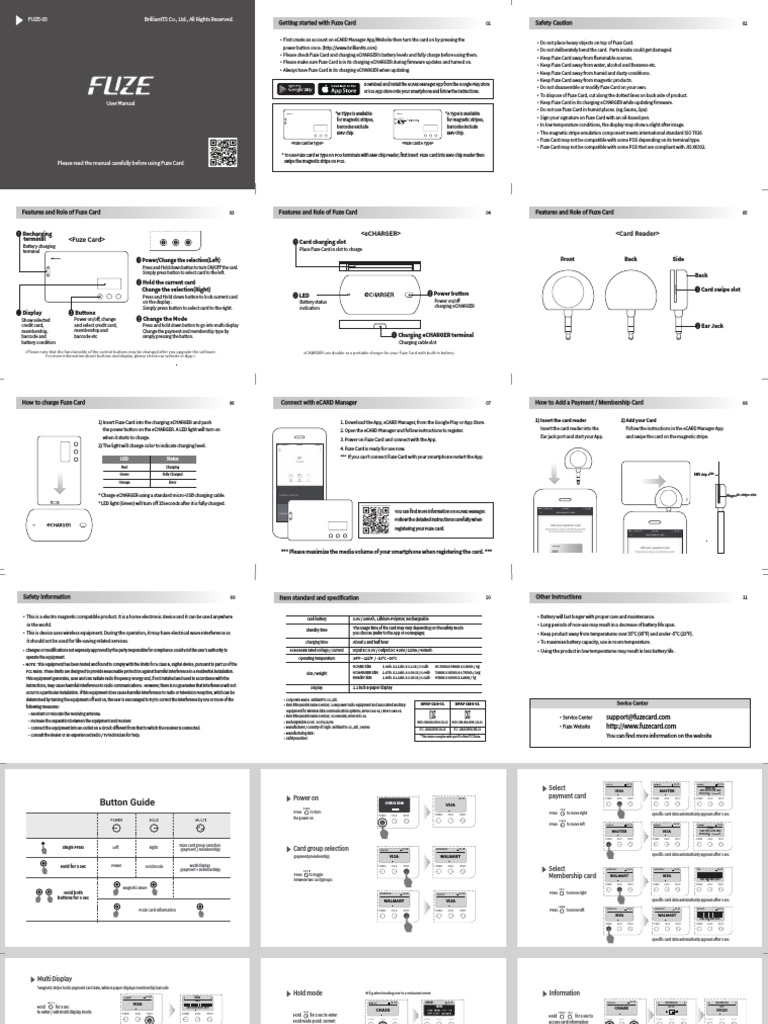 Safety Caution Getting Started With Fuze Card | PDF | Emv | Battery Charger