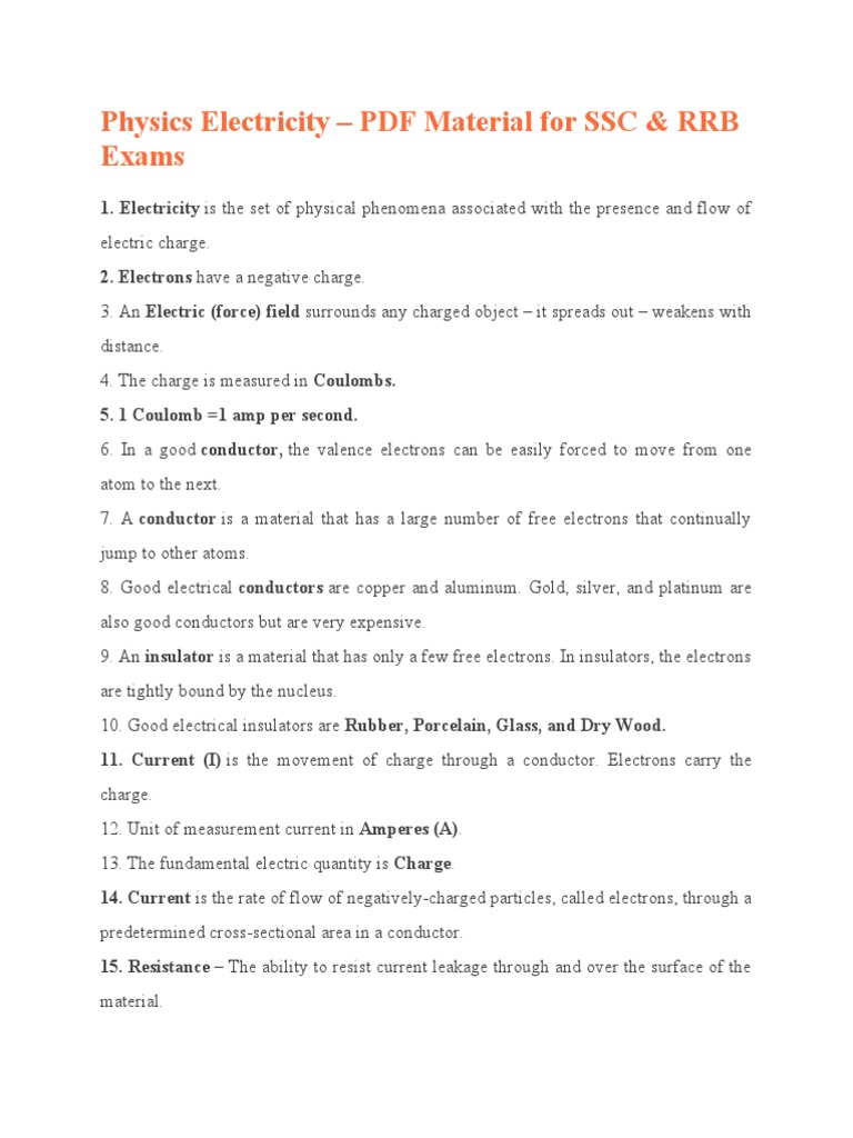 Physics Electricity One Liner | PDF | Electromagnetic Induction | Inductance