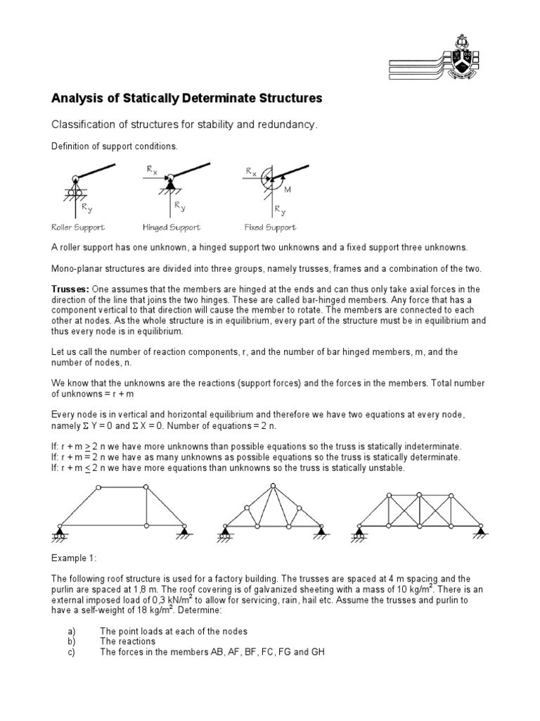 Statically Determinate Structures | PDF | Truss | Classical Mechanics