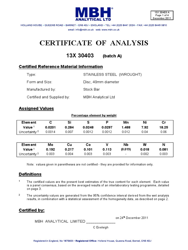 13X 30403 A Certificate | PDF | Chemical Substances | Materials