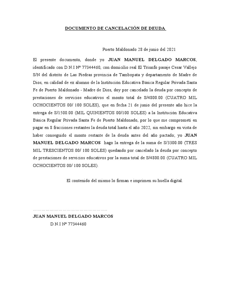 Cancelacion de Deuda | PDF