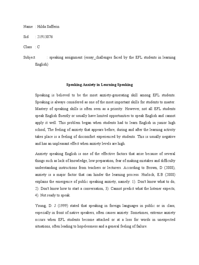 Speaking Essay (Revision) - Hildasafferin | PDF | English As A Second ...