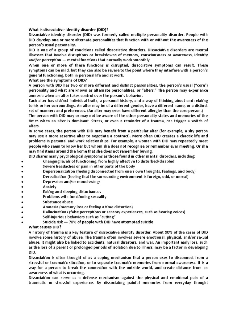 Understanding Dissociative Identity Disorder | PDF | Dissociation ...