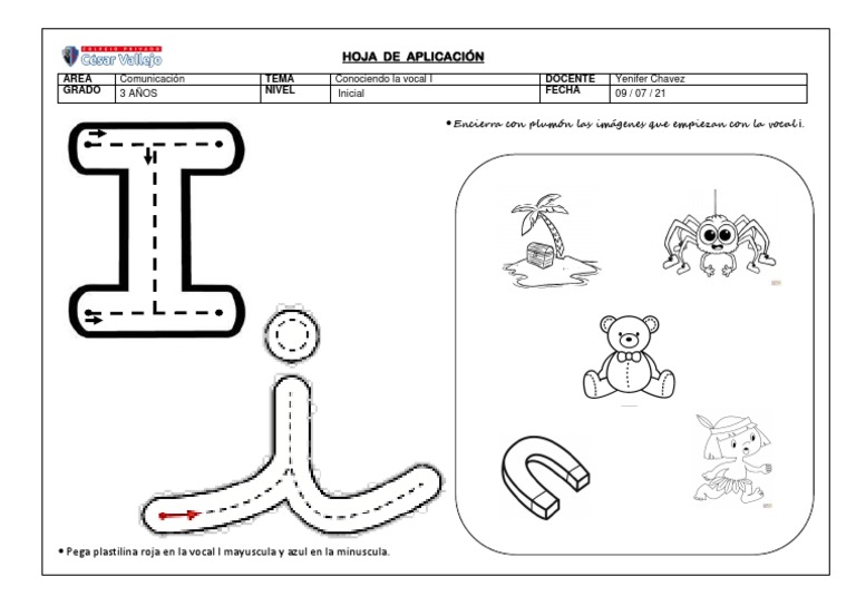 Actividades para conocer la vocal I | PDF