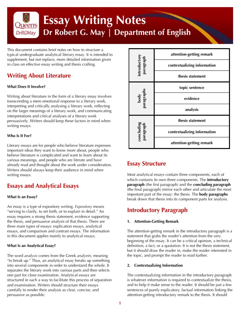 Essay Writing Notes: DR Robert G. May - Department of English | PDF ...