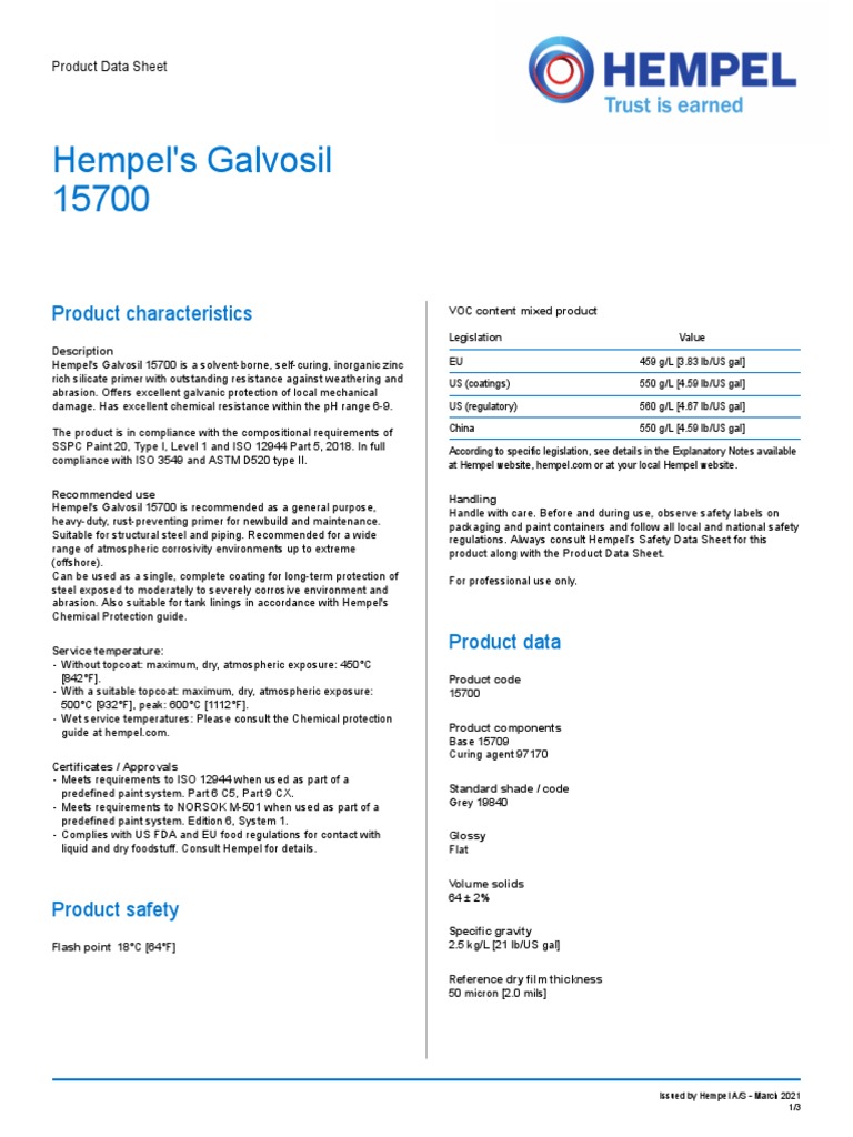 Hempel's Galvosil 15700: Product Characteristics | PDF | Corrosion | Paint