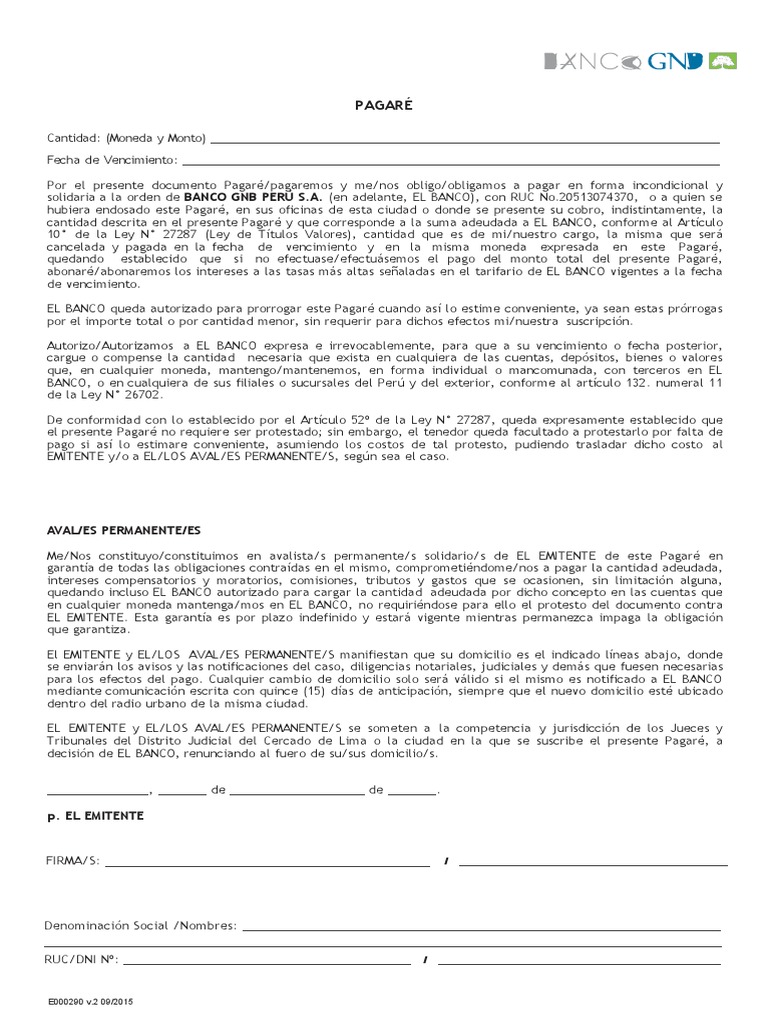 Pagaré Formato | PDF | Bancos