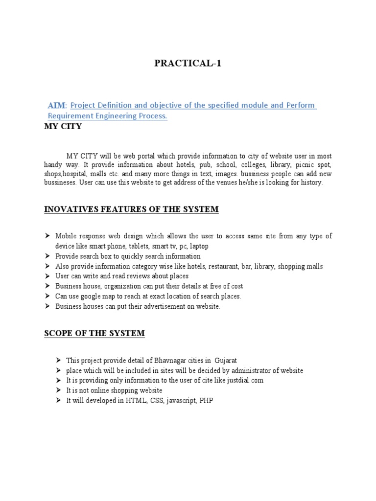 Practical-1: AIM: Project Definition and Objective of The Specified ...