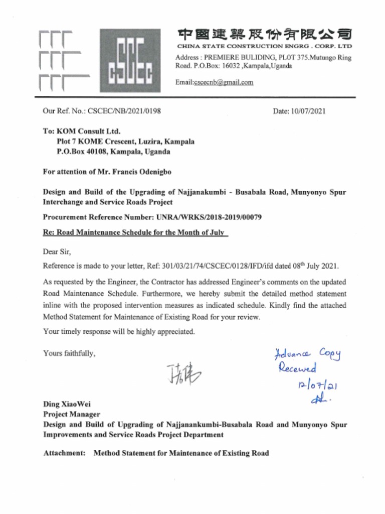 Road Maintenance Method Statement | PDF | Road | Traffic