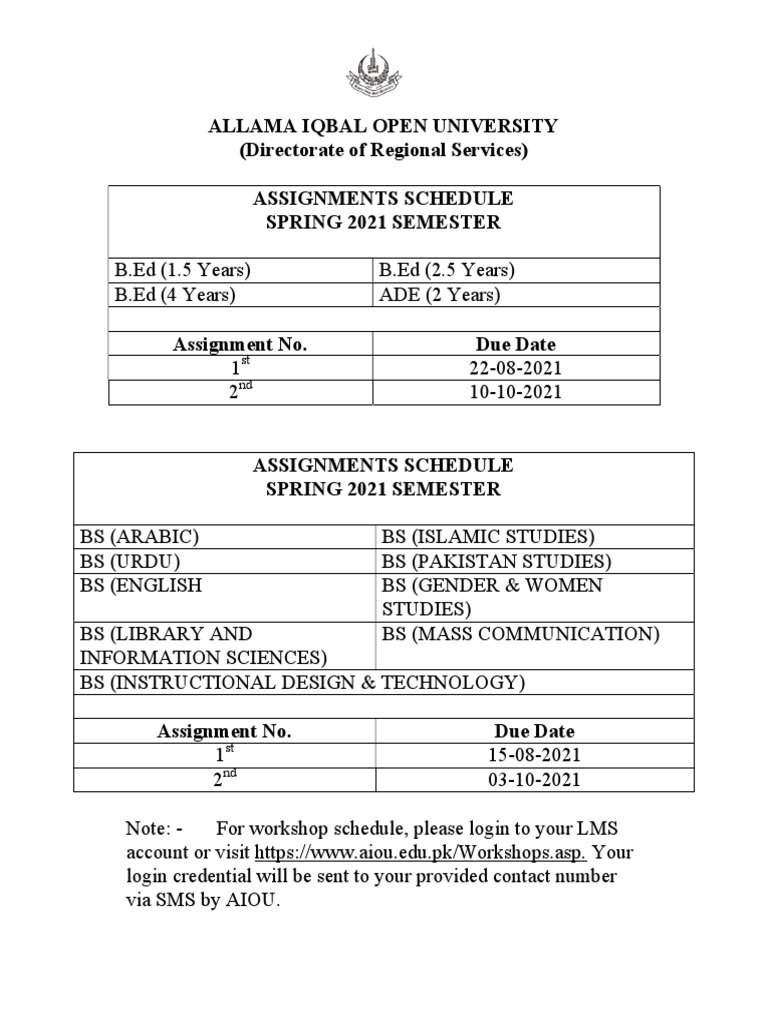 Assignments Schedule For B.Ed, BS & ADE Programs Spring 2021 Semester | PDF | Business