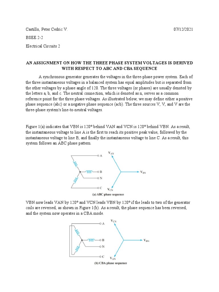 An Assignment On How The Three Phase System Voltages Is Derived With ...