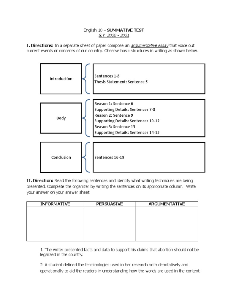 Sample Summative ENglish 10 | PDF | Essays | Reason