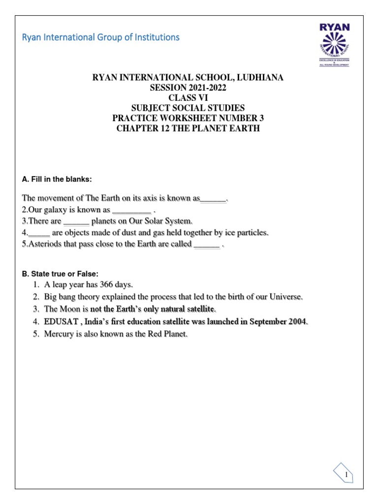 Class 6 Worksheet | PDF
