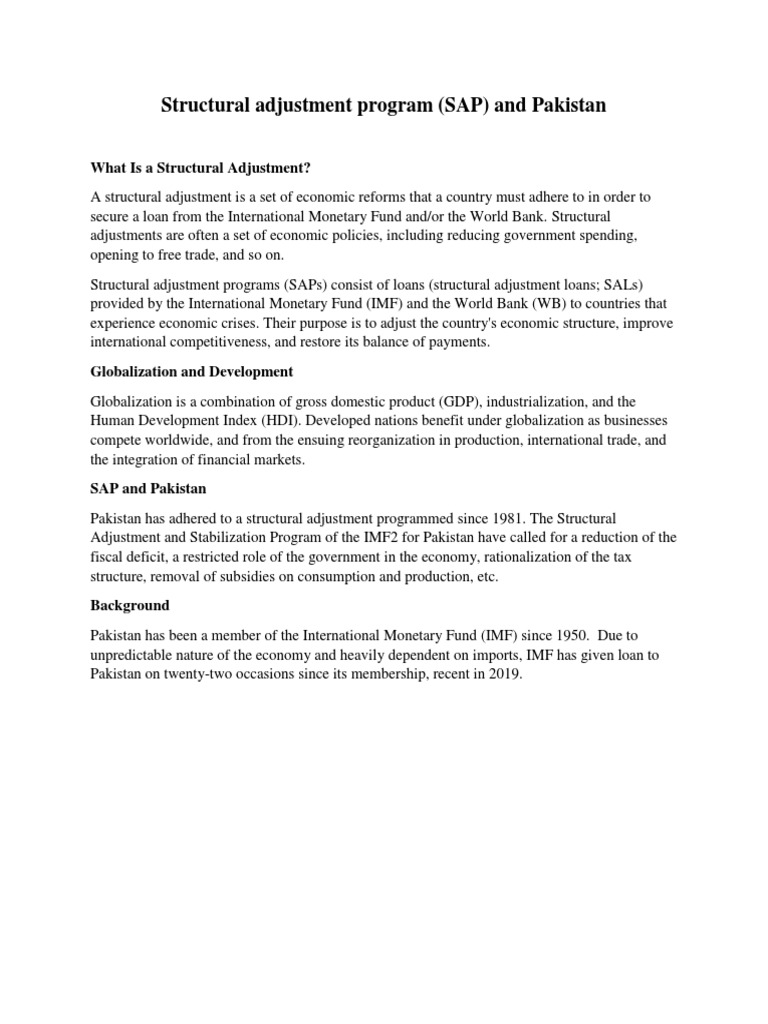Pakistan's Experience with Structural Adjustment Programs: Economic ...