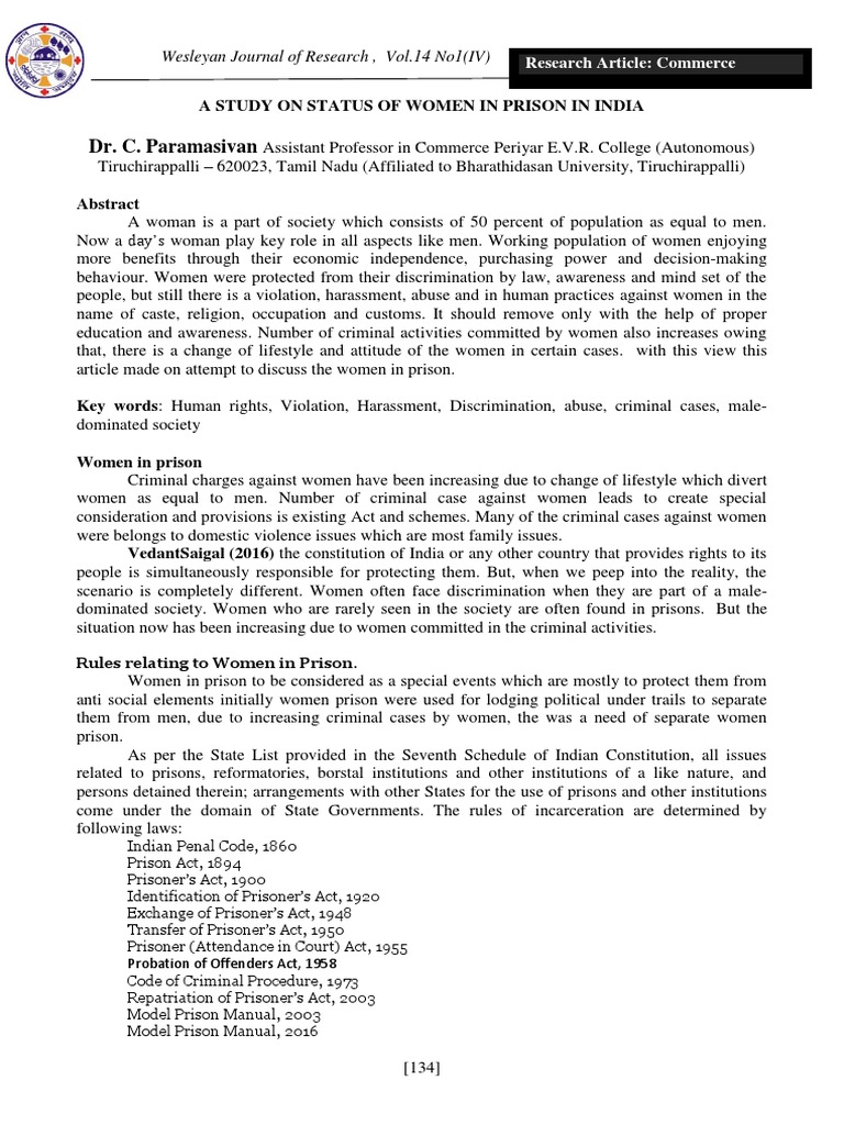 A Study On Status of Women in Prison in India | PDF | Crime & Violence ...