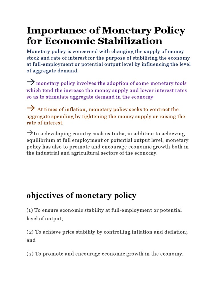 Importance of Monetary Policy For Economic Stabilization | PDF ...