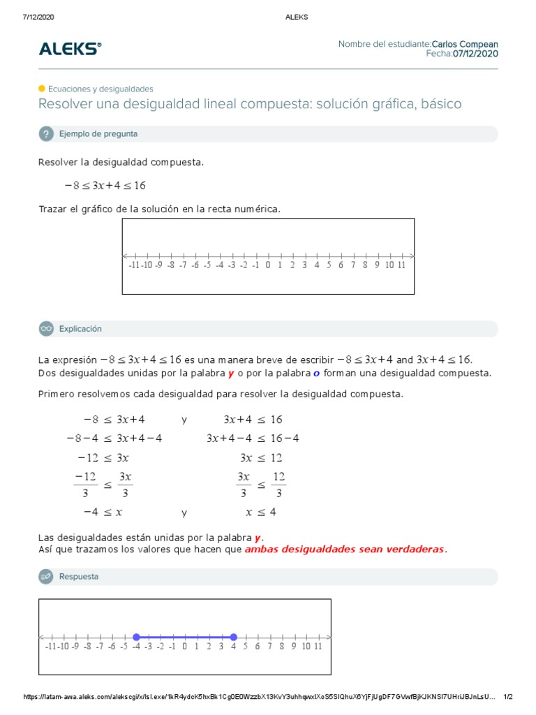 Hojas De Trabajo Para Resolver Desigualdades Compuestas Inecuaciones