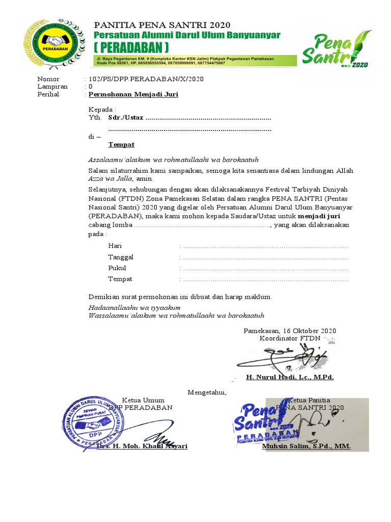 Surat Permohonan Menjadi Juri | PDF