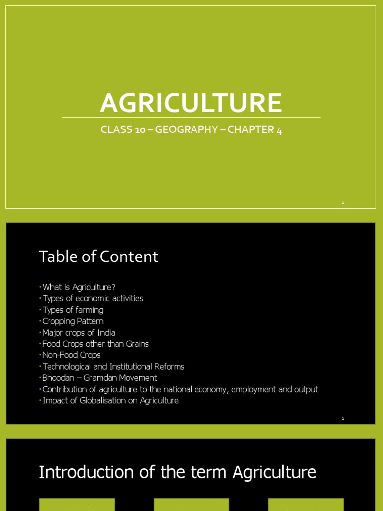 Agriculture: Class 10 - Geography - Chapter 4 | PDF | Intensive Farming ...