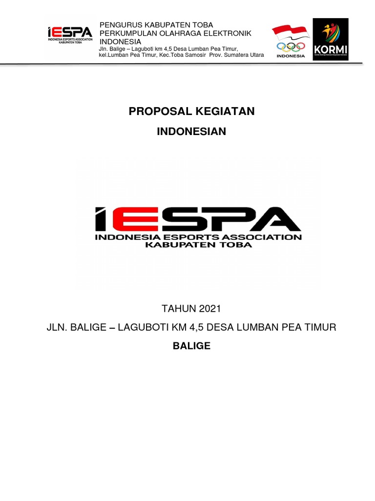 Proposal Turnamen Esports Toba 2021 | PDF