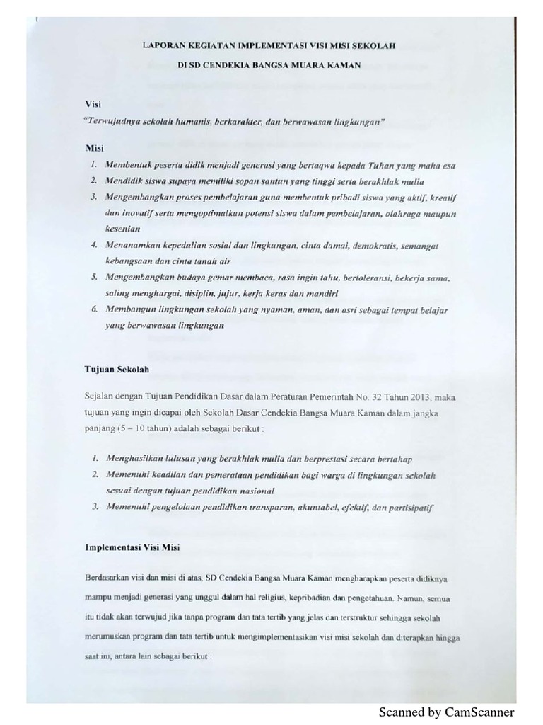 Laporan Kegiatan Implementasi Visi Misi | PDF