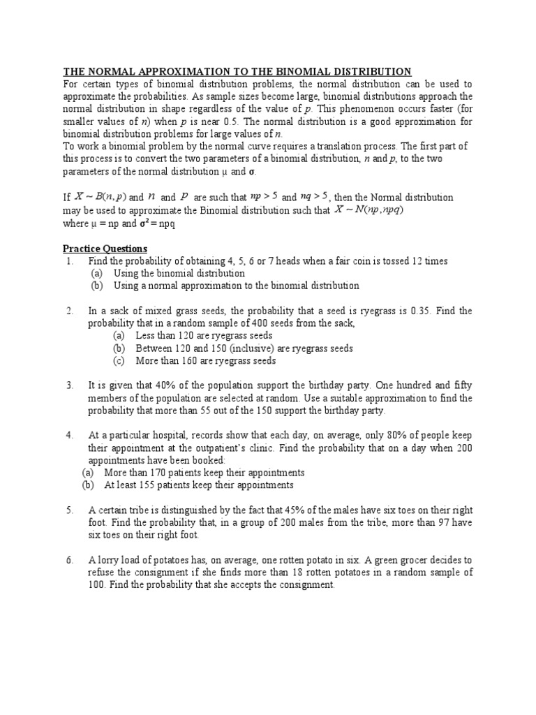 Normal Approximation for Binomial & Poisson | PDF | Normal Distribution ...