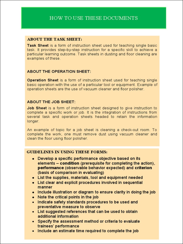 1 Task Operation Job Sheet Template | PDF | Salad | Foods