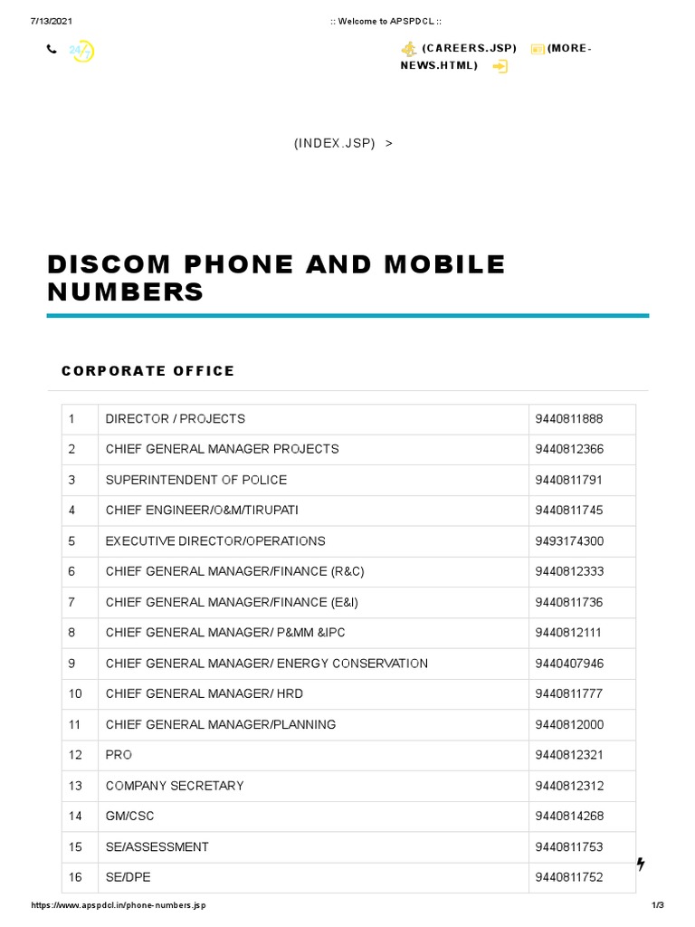 Discom Phone and Mobile Numbers: Corporate Office | PDF