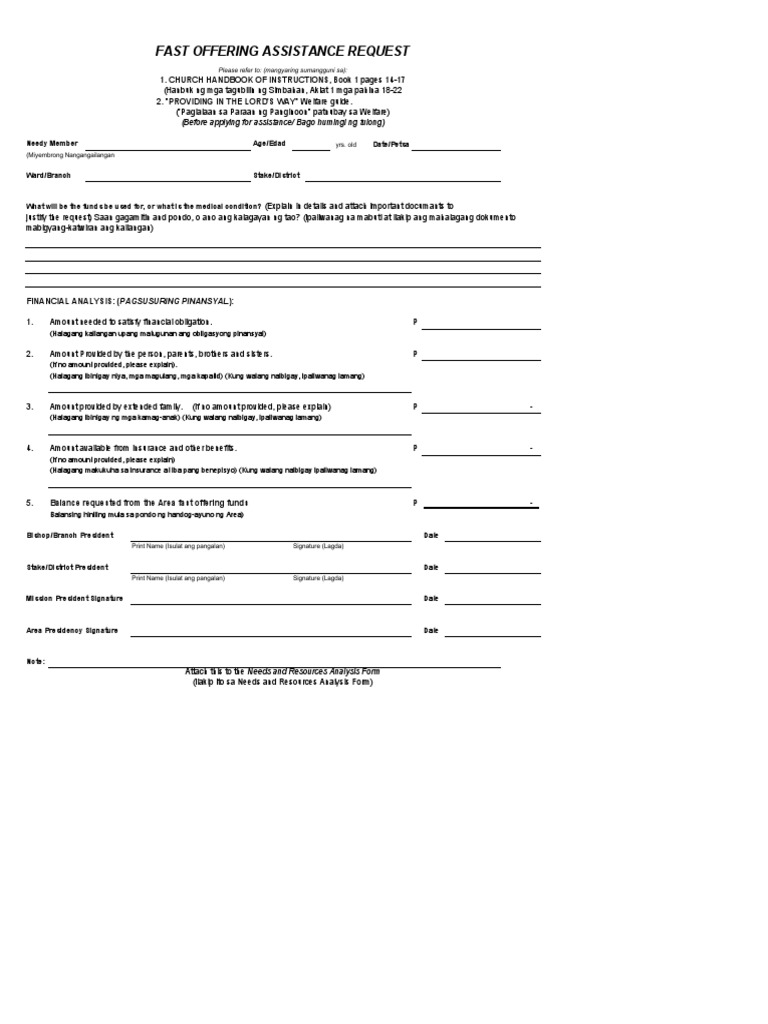 Fast Offering Assistance Request Form (Current) | PDF | Christian ...