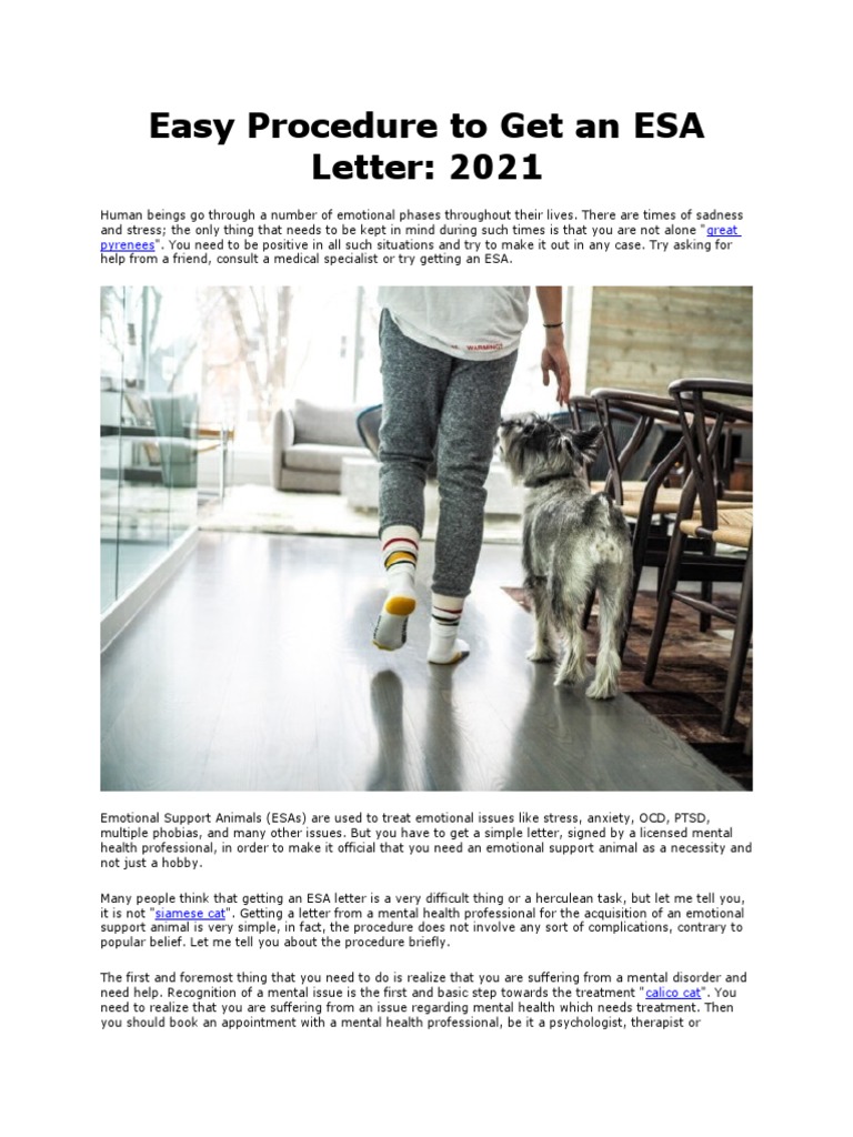 Easy Procedure To Get An ESA Letter 2021 | Download Free PDF | Health ...