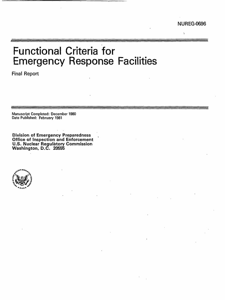NUREG 0696 Functional Criteria For Emergency Response Facilities | PDF ...