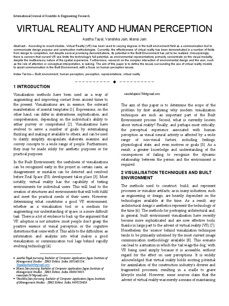 Virtual Reality and Human Perception | PDF | Virtual Reality ...