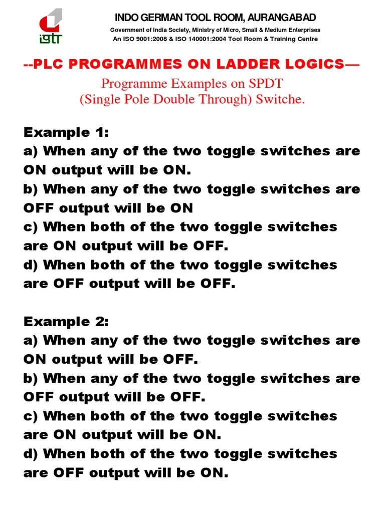 SPDT Toggle Switch Ladder Logic Examples | PDF