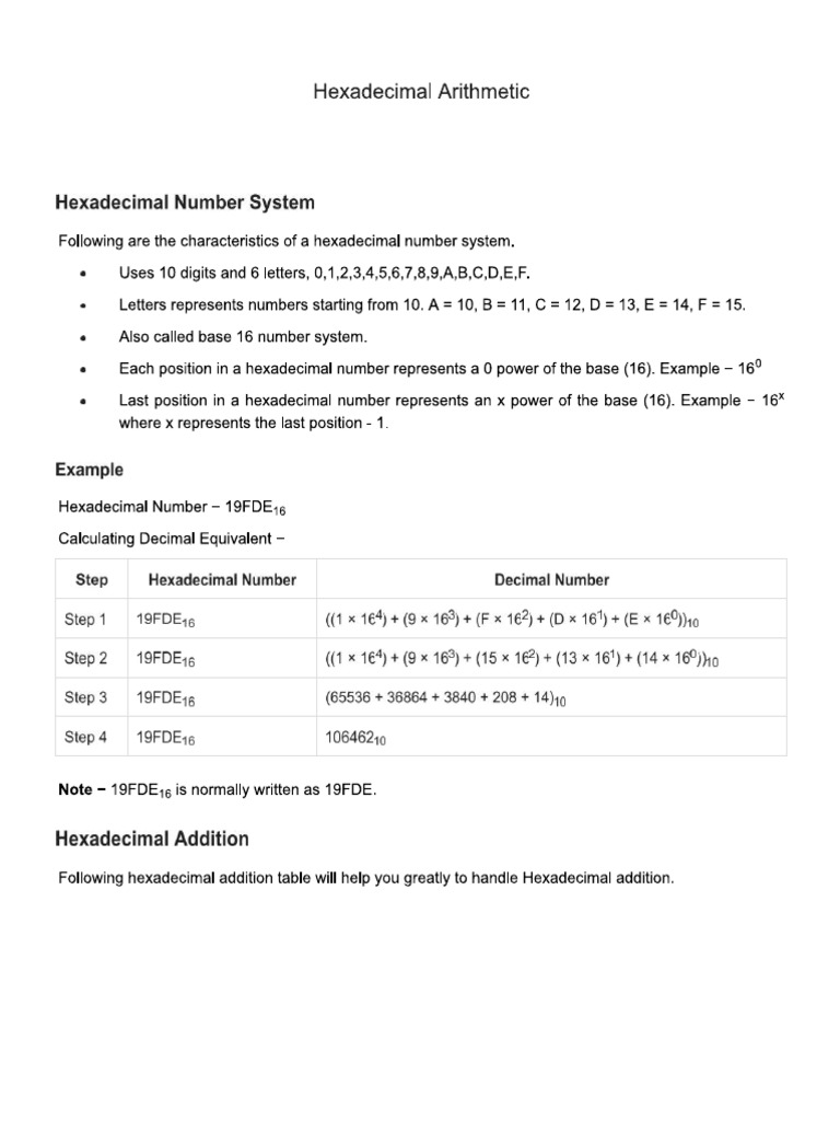 Hexadecimal Arithmetic | PDF