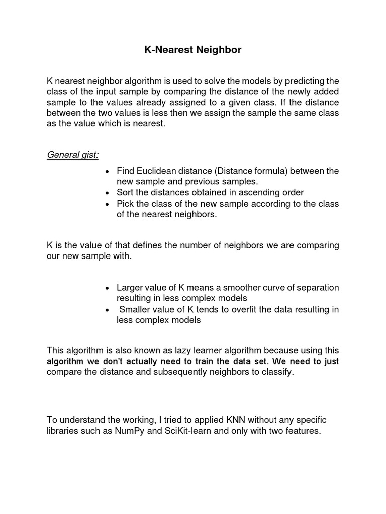 K-Nearest Neighbor: General Gist | Download Free PDF | Comma Separated Values | Parameter ...