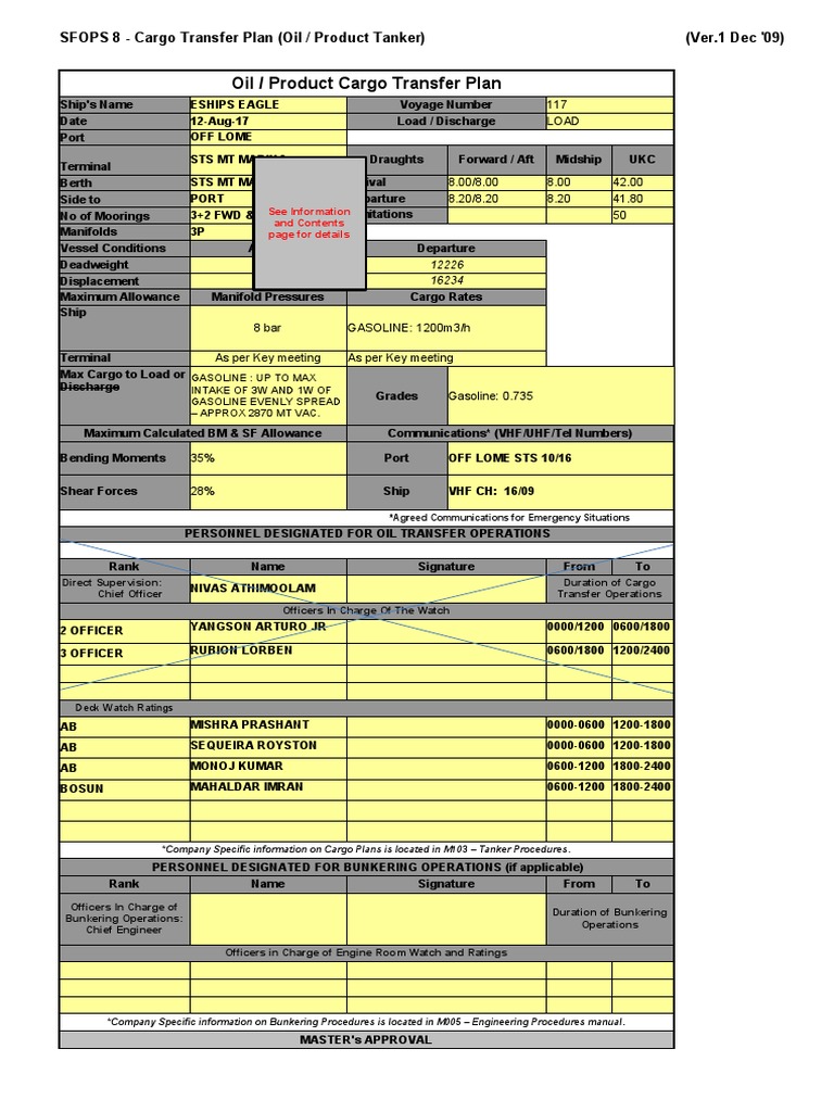 Loading Plan + Sfops 8 | PDF | Oil Tanker | Ships